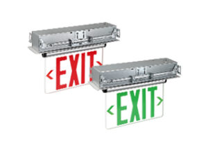 Green LED Exit Sign - Double Faced, Recessed | Sun Fixtures